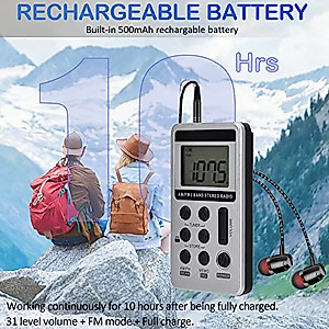 SWDSTP Portable AM FM Radio, Walkman Radio with Digital Tuning LCD Display, Rechargeable Pocket Radio with Earphone, Small Radio with Detachable Belt Clip for Walking, Jogging