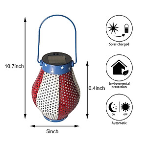 YQLEPIN Outdoor Solar Landscape Lighting Made of Metal - Waterproof Hanging Vintage Rustic Lantern(Red and Blue)