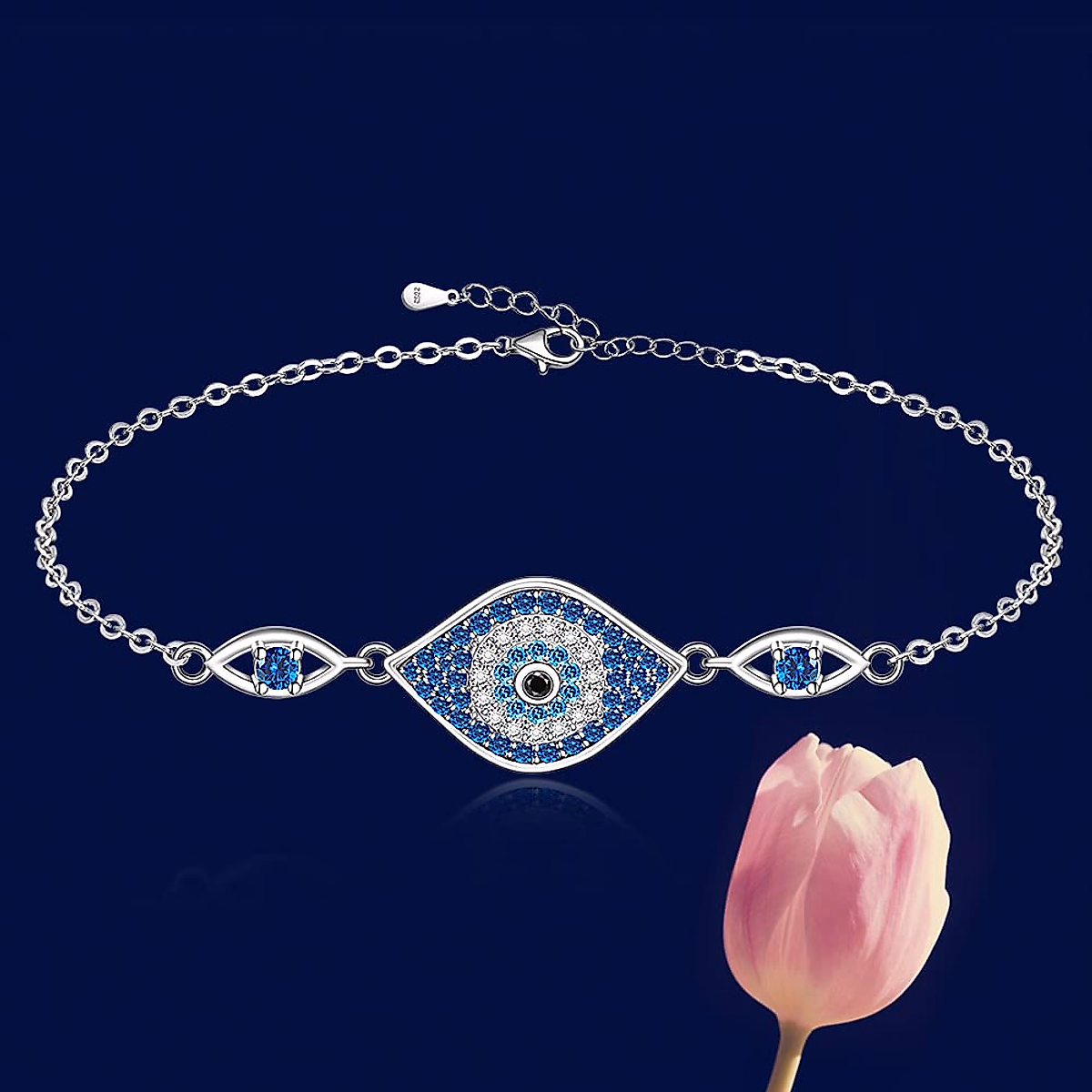 Fenthring Evil Eye Bracelets Sterling Silver Blue Evil Eye Bracelet for Women Protection Greek Turkish Third Eye Jewelry Amulet Mothers Day Gifts