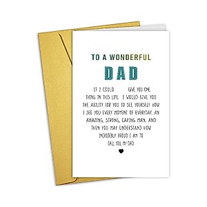 Nchigedy Dad Meaningful Birthday Card, Special Birthday Gift for Dad, Sweet Fathers Day Card from Daughter Son, to A Wonderful Dad.