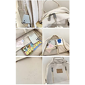 AONUOWE Preppy Backpack with Plushies Cute Backpack for Teen Girls Light Academia Bookbags Solid Aesthetic School Bag (Black)