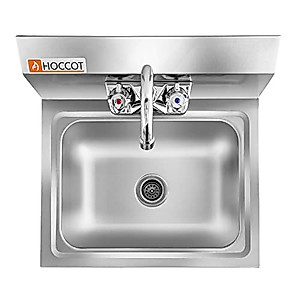 HOCCOT 304 Stainless Steel Sink, Wall Mounted Commercial Restaurant Sink, Hand Washing Sink with Back Splash, Utility Sink for Restaurant, Kitchen, Bar, Outdoor, 17" x 15"
