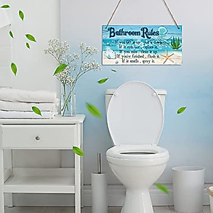 Bathroom Rules Sign Decor Bathroom Rule Wall Plaque Decor Bathroom Rule Wooden Hanging Sign Bathroom Wall Art Farmhouse Bathroom Wall Decor Rustic Funny Bathroom Decor, 10 x 5 Inch（sea beach）