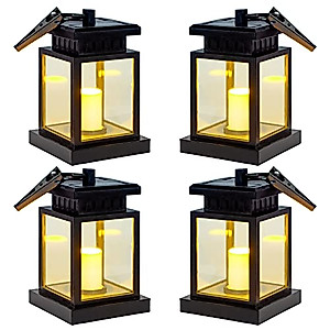 Sunklly Hanging Solar Lanterns Outdoor - 4 Pack Solar Candle Flickering Lights Waterproof Led Hanging Solar Lanterns Lights for Garden, Patio, Umbrella, Tent, Tree, Yard, Deck, Camping (Warm Light)