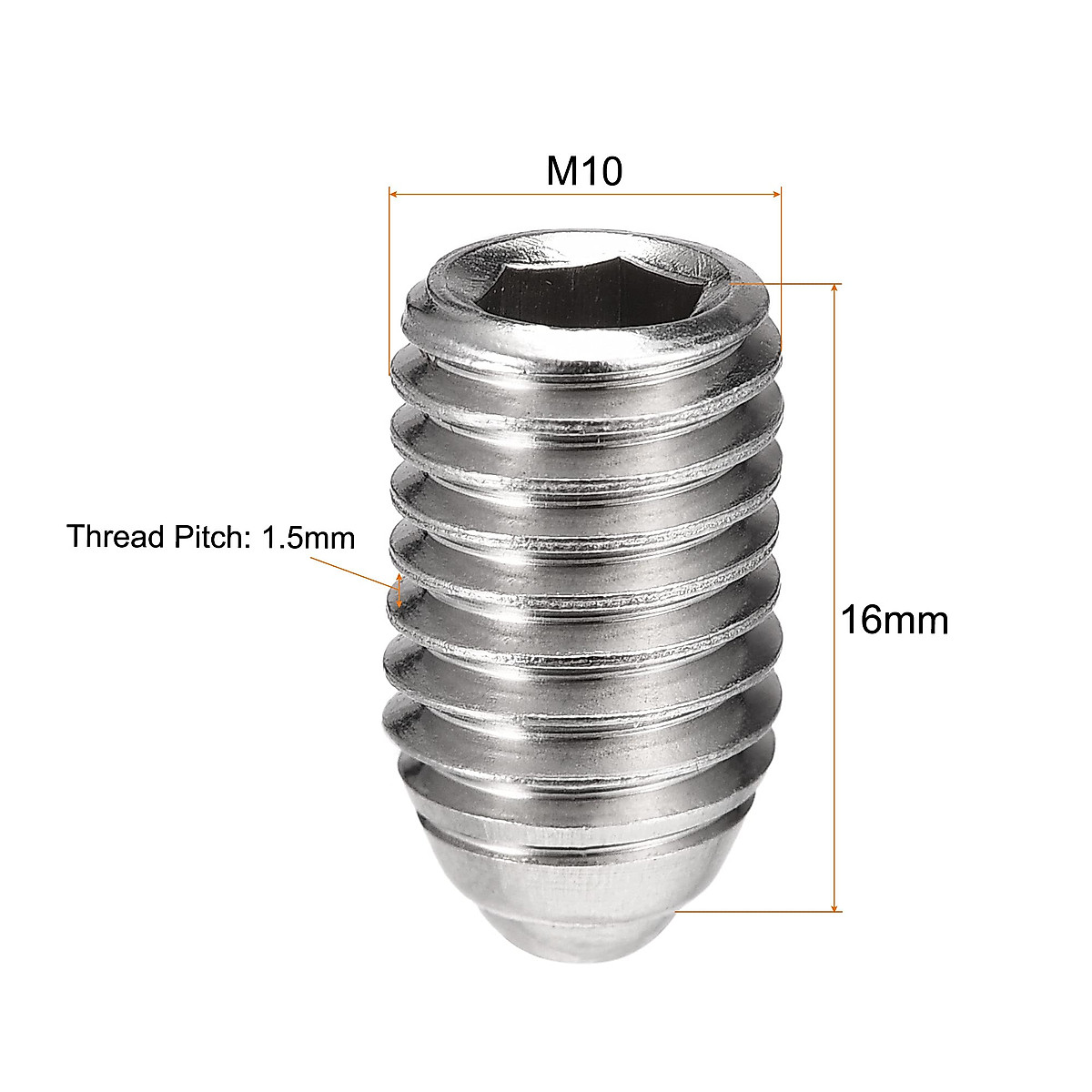 uxcell Ball Point Set Screws, M10 x 16mm 304 Stainless Steel Metric Spring Hex Socket Screw 6pcs