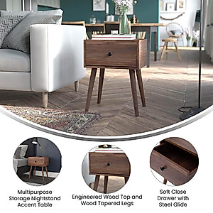 Flash Furniture Hatfield Mid-Century Modern Wood Nightstand - Dark Walnut Wood Grain Finish - Soft Close Storage Drawer - Side Accent or End Table