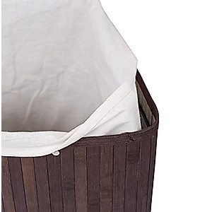 BIRDROCK HOME Corner Laundry Hamper with Lid and Cloth Liner - Bamboo - Espresso - Easily Transport Laundry Basket - Collapsible Hamper - String Handle