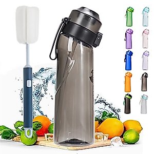 AlR UP Water Bottle, 650ML Fruit Fragrance Water Bottle with Bottle Brush, 0% Sugar Water Cup BPA Free, Sports Water Cup Suitable for Gym and Outdoor Sports