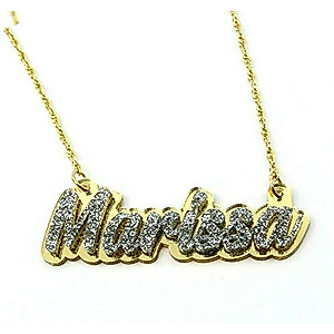 Name Necklace Plate Personalized Custom Nameplate and 2.5" XOXO Gold Earrings Made To Order Any Name Jewelry Set Laser Cut Diamond Look Glitter Script Cursive Letters, Quality Gold Chain, Stunning