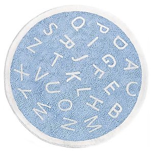 4.6ft ABC Alphabet Round Rug for Kids Playroom Bedroom Soft Plush Washable Non-Slip Children Educational Learning Nursery Rug Baby Crawling Mat Floor Carpet for Kids Baby Toddlers, Blue