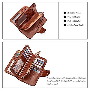 CLUCI Women Wallet Fashion Soft Leather Designer Zip Magnetic Multi Card Holder Organizer Travel Ladies Clutch Trifold Reddish Brown