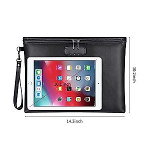 Fireproof Document Bag with Lock, ZOOPIP 14.3"x10.2" Fireproof and Waterproof Money Bag with Zipper Closure, Storage Pouch for A4 Letter Size Document, Cash, Cell Phone, Tablet, Credit Card,Passport