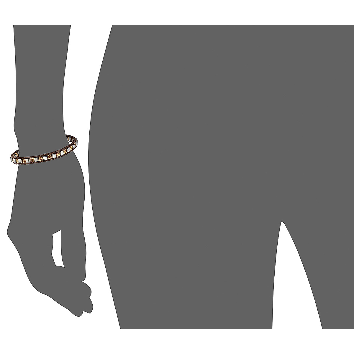 Miguel Ases Pyrite Cube and Miyuki Mixed Metal Single Row Brown Leather Slip Knot Bracelet