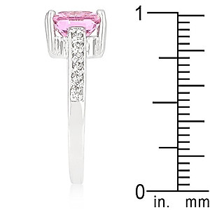 Kate Bissett Rhodium Plated to .925 Sterling Silver Bonded Princess Isabella Ring with Pink Ice Color CZ Size 8