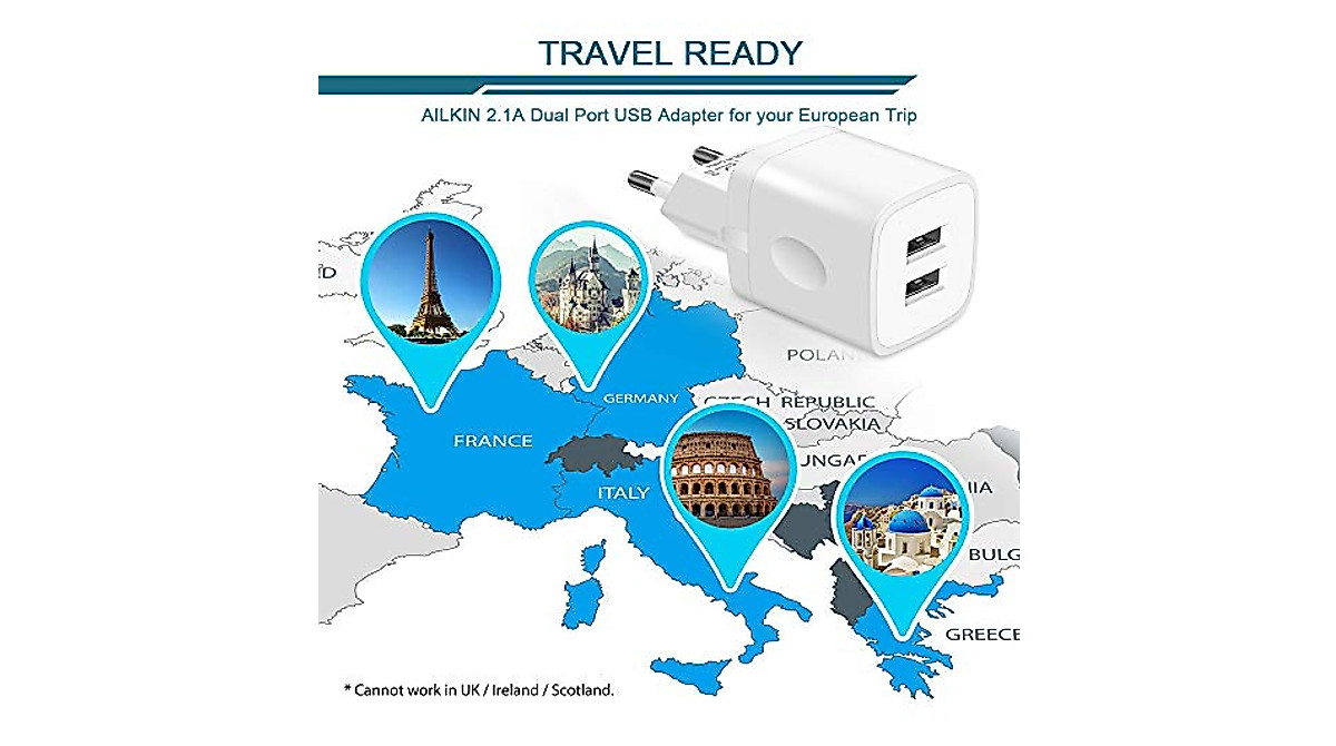 European Travel Plug Block - Fast Dual USB Charger for Europe
