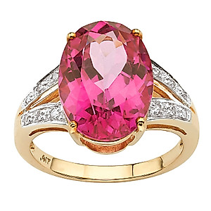 PalmBeach 10K Yellow Gold Oval Shaped Genuine Pink Topaz and Diamond Accent Ring Sizes 5-10 Size 7