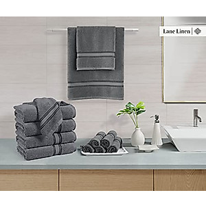 LANE LINEN Luxury Bath Towels Set - 3 Piece 100% Cotton Bathroom Towels, Quick Dry, Extra Aborbent, Super Soft Towels Set 1 Hand Towel, 1 Wash Cloths, 1 Bath Towel, Space Grey