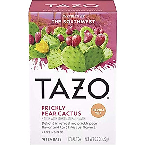 Tazo Foragers Prickly Pear Cactus Tea. 16 Count Herbal Tea Bags. Caffeine Free. 2 Pack.