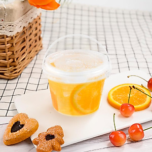 DOERDO 12Pcs Ice Cream Bucket Plastic Storage Buckets Reusable Clear Freezer Containers with Lids, Leakproof Bucket for Homemade Food Drink, 4.7x3.3Inch, 17oz