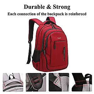 Vaupan Business Travel Laptop Backpack, Water Resistant College Computer Bag Gifts with USB Charging Port for Men & Women Fits 15.6 Inch Notebook (Deep Red)