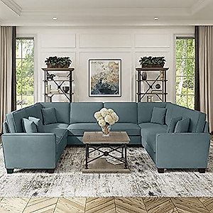Bush Furniture Stockton U Shaped Sectional Couch, 123W, Turkish Blue Herringbone