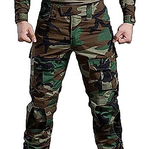 H World Shopping Military Army Tactical Airsoft Paintball Shooting Pants Combat Men Pants with Knee Pads Woodland (Medium)