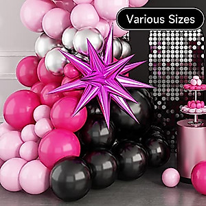 GREMAG Black Pink Balloon Arch Kit, 114Pcs Balloons Party Decorations, Black Pastel Silver Latex Balloons with Hot Pink Explosion Star, for Birthday Girls Theme Party Baby Shower Wedding