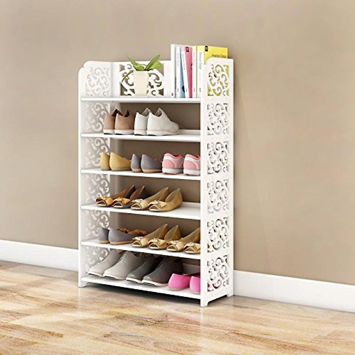 Jerry & Maggie - 6 Tier WPC Shoe Rack/Shoe Storage Stackable Shelves Free Standing Shoe Racks - Wide | White