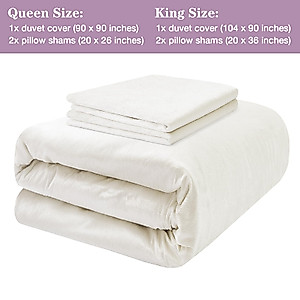 JSD White Velvet Microfiber Duvet Cover Set Queen Size, 3 Piece Reversible Duvet Cover with Pillow Shams Zipper Closure