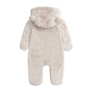 Baby Boys Girls One Piece Romper Cute Cartoon Bear Pattern Snowsuit Warm Winter Fleece Hooded Jumpsuit for 0-3 Month Baby Beige