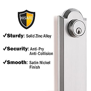 HISAFE Front Door Handle Double Door Lock Set with Camelot Trim in Satin Nickel, Entrance Handle Set with Deadbolt and Lever, X-2018SET