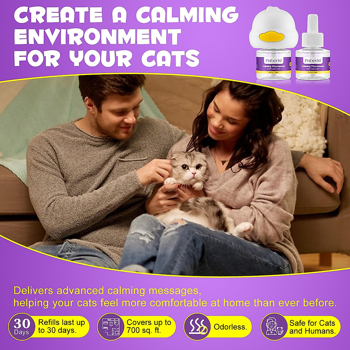 NATURE ZIRAN Cat Pheromones Calming Diffuser, 2 in 1 Cat Calming Starter Kit (Diffuser Head + 2pcs 48ml Vial) for 60 Days Use, Enhanced Cat Calming Diffuser Kit for Cat Anxiety Relief