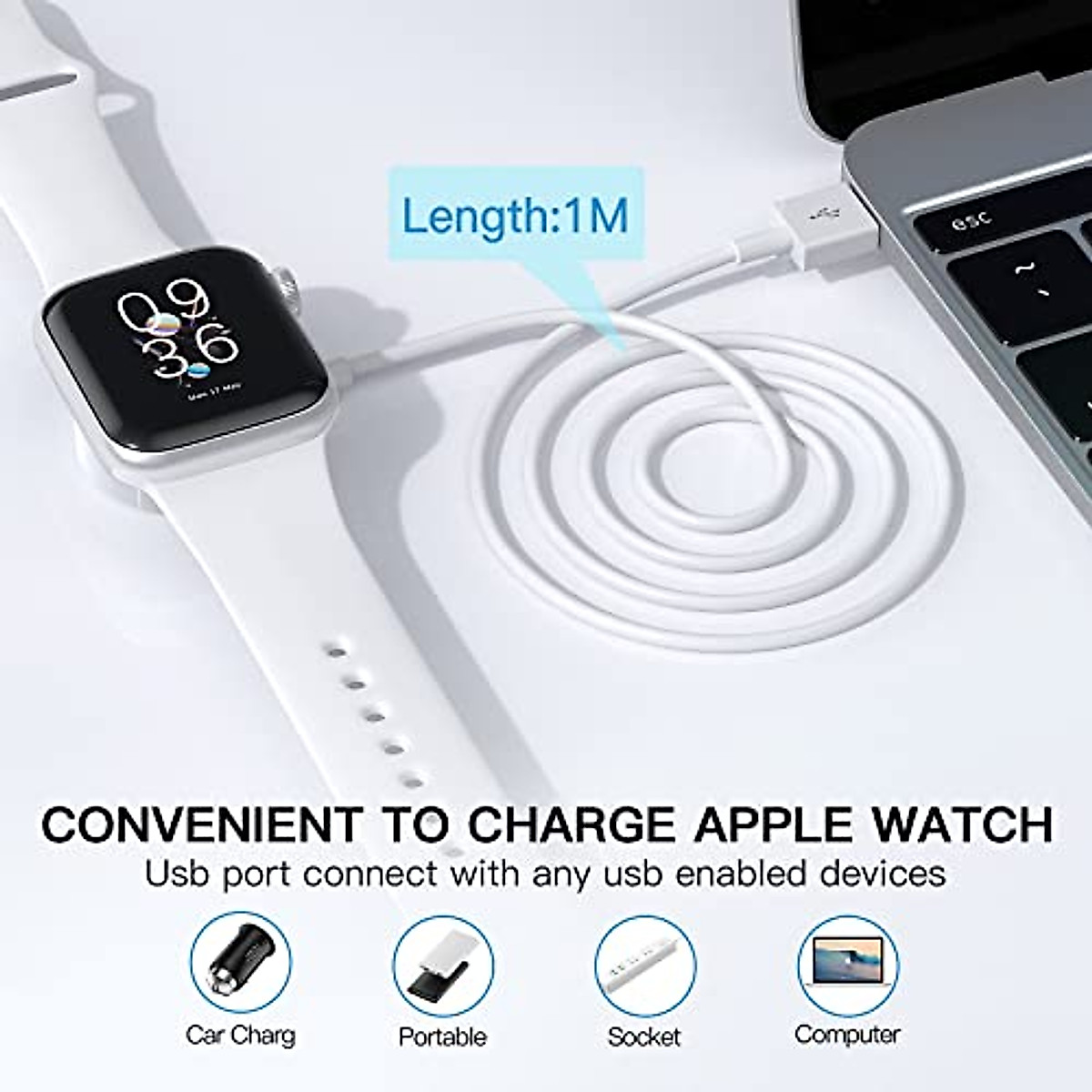Watch Charger Compatible with Apple Watch Charger, Magnetic Charging Cable for iWatch Series 8/7/6/SE/5/4/3/2,Portable Wireless Charger with USB Charging Cord (3.3ft / 1m)