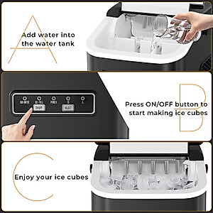 Havato Countertop Ice Maker, Portable Bullet Ice Machine Self-Cleaning with Ice Scoop and Basket,9 Cubes in 6 Mins, 26.5lbs/24h,2 Sizes of Ice Cube for Home Kitchen Office Bar Party