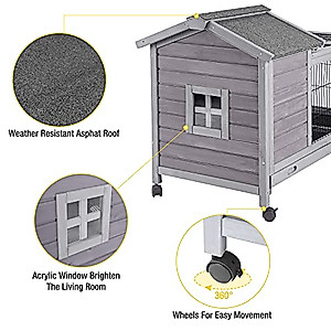 Aivituvin Wooden Rabbit Hutch with Removable Wire Floor Grid, Bunny Cage with Deeper Leakproof Tray - 4 Wheels Include