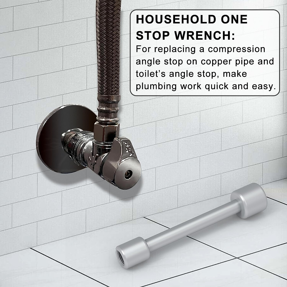 Holdly Plumbing Tools Angle Stop Wrench Kit, Angle-on Wrench Professional Plumber Wrench Tools for Installing New Compression Angle Stop and Removing the Compression Ring