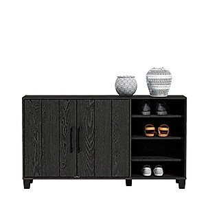 Galano 16 Pair Lucca 2 Door Shoe Storage Cabinet with Open Shelf and Doors – Shoe Rack - Shoe Storage Entryway – Shoe Organizer for Home and Office - Dark Grey Oak
