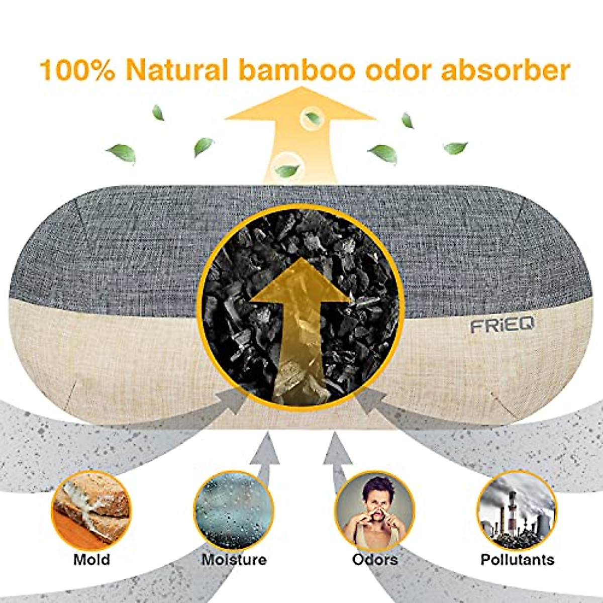 FRiEQ Car Air Freshener, 100% Activated Bamboo Charcoal Air Purifying Bag | Lasts 365+ Days | Fragrance-Free Deodorizer - Absorb Smoke Smell and Bad Odors