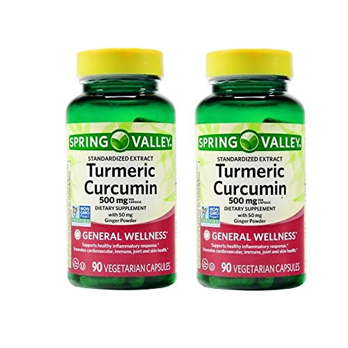 Spring Valley Turmeric Curcumin 500mg with 50mg Ginger Powder Twin Pack 180 Vegetarian Capsules