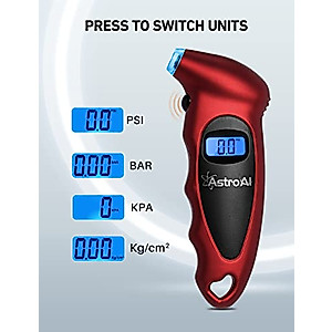 AstroAI Digital Tire Pressure Gauge 150 PSI 4 Settings for Car Truck Bicycle with Backlit LCD and Non-Slip Grip Car Accessories, Red (1 Pack)