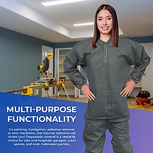 AMZ Medical Supply Gray Disposable Coveralls, 2X-Large. Pack of 5 Lab Coveralls Disposable with Front Zipper and Elastic Wrists. 50 GSM Polypropylene Painters Suit Disposable. Hazmat Costume Adult