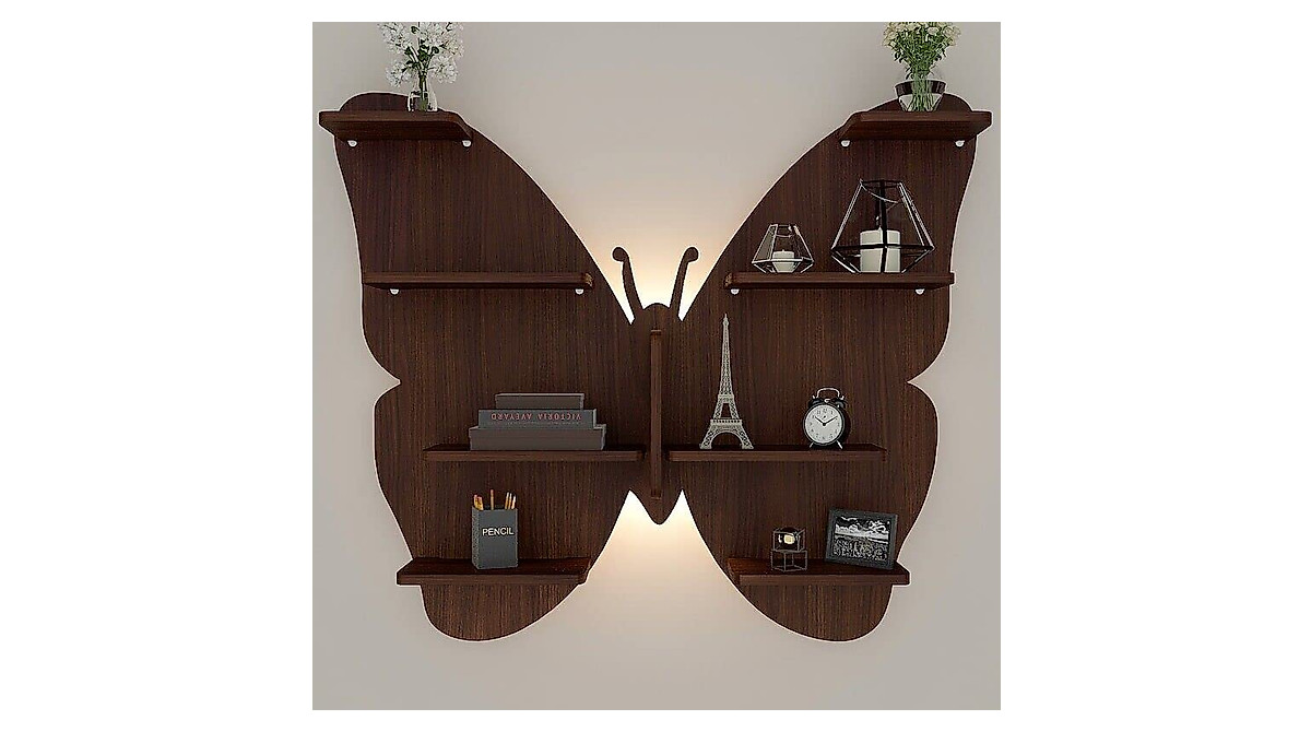 Stylish Butterfly Backlit Wooden Wall Shelf - 32x28