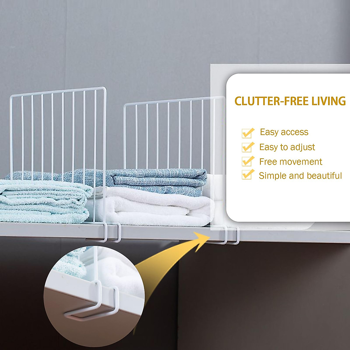 IVONNEY Wire Shelf Dividers Closet Organization, 8 Pack Metal Closet Dividers, White Wire Shelf Separators - Closet Shelf Dividers for Wood Shelves, Vertical Wire Shelving Dividers