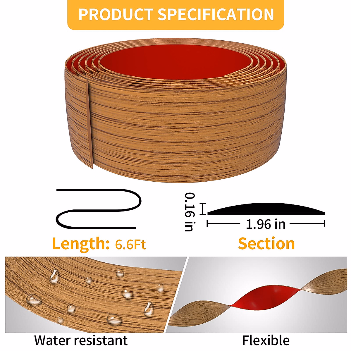 Pluden Flexible PVC Floor Transition Strip, 2 Inch x 6.6FT Peel and Stick Floor Cover Strip, Flooring Transitions Laminate Floor Strip, Carpet to Tile Transition Strip, Vinyl Floor Flat Divider Strip
