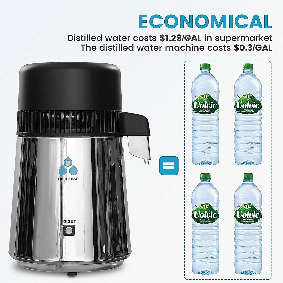 DC HOUSE 1Water Distiller, 304 Stainless Steel Home Countertop Distiller Water Machine, Distilled Water Maker, Distill Distilling Water Purifier Distillers to Make Clean Water