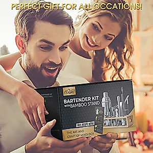 TEAVAS Mixology Bartender Kit with Bamboo Stand and Japanese Jigger | 25-Piece Bar Set Professional Stainless Steel Bar Tools | Cobbler Cocktail Shaker Set | Recipe Menu | Barware Present Gift