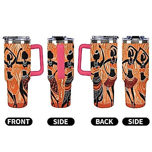 African Tribal Women 40 Oz Stainless Steel Cup Travel Tumbler with Handle and Straw Lightweight Coffee Mug for Home Office