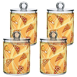 GEDAKO Qtip Holder with Lid Set, 10oz Clear Glass Canister Apothecary Jars Bathroom Organizers Storage Accessories Vanity Containers Delicious Food Pizza