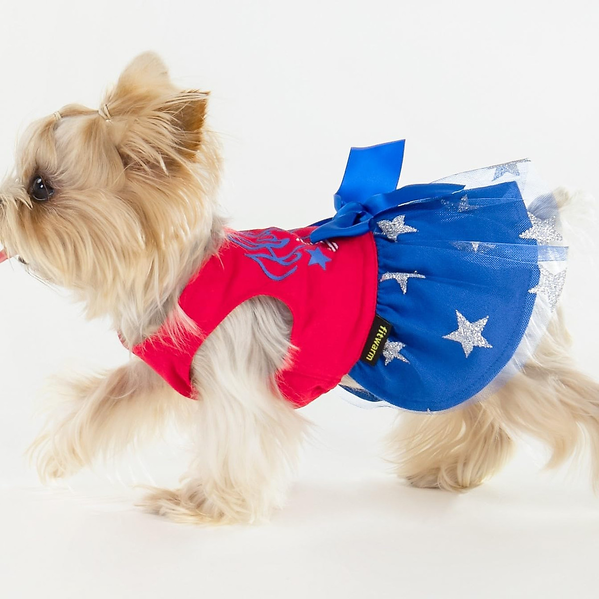 Fitwarm Happy 4th of July Dog Tulle Dress, Patriotic Dog Clothes for Small Dogs Girl, Red and White Star Pet Outfit, Red, Royal Blue, Large