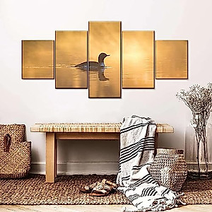 Pictures For Living Room Wall Decoration 5 Pieces Loon In Misty Waters Framed Canvas Wall Art 5 Piece Decorative Paintings Prints And Posters Home Decor Gift(unframed)